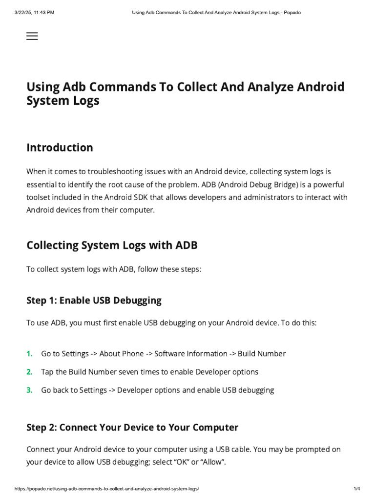 Using Adb Commands To Collect and Analyze Android System Logs - Popado | PDF | Computing | Software