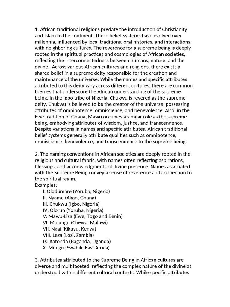 Attributes of the Supreme Being in Africa | PDF | Deities ...