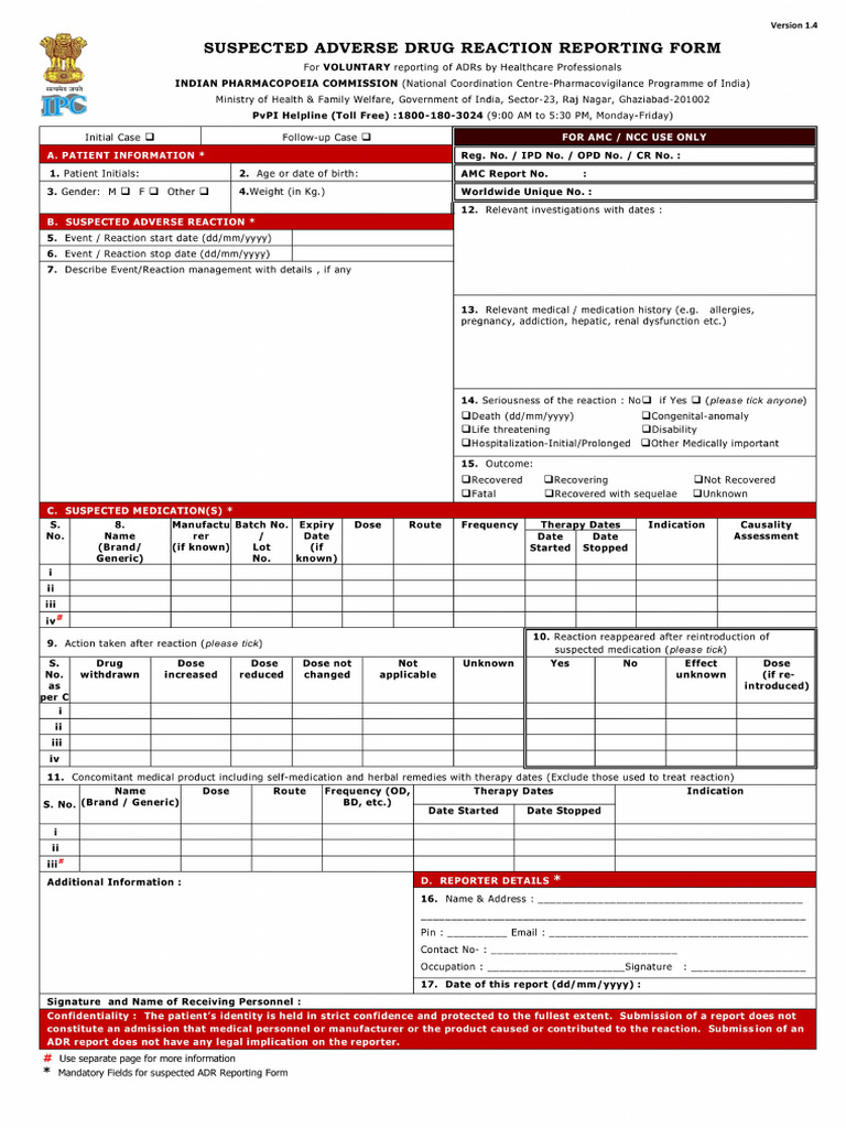 ADR Reporting Form 1.4 Version | PDF