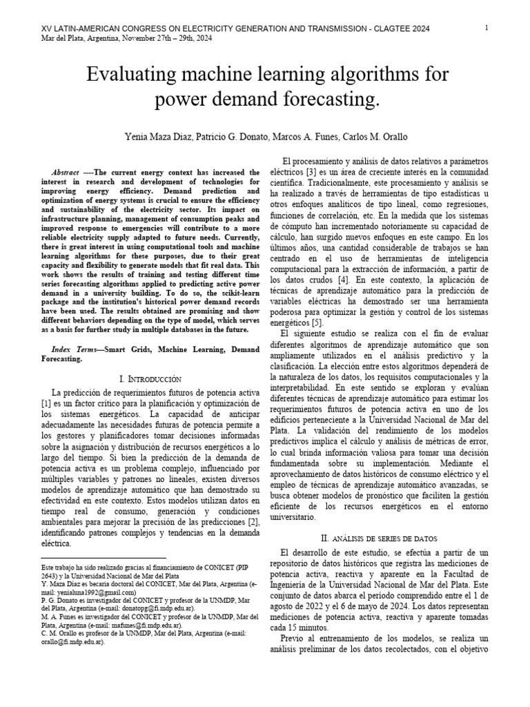 Evaluating machine learning algorithms for power demand forecasting | PDF | Característica ...