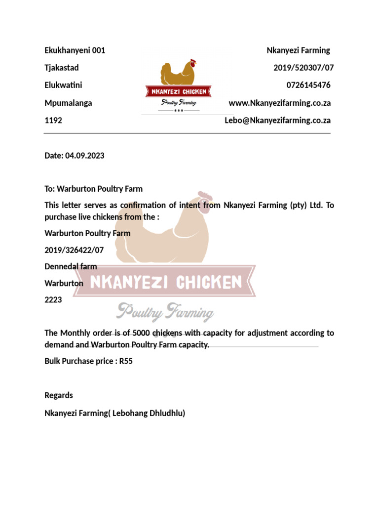 Nkanyezi Farming Letter of Intent | PDF