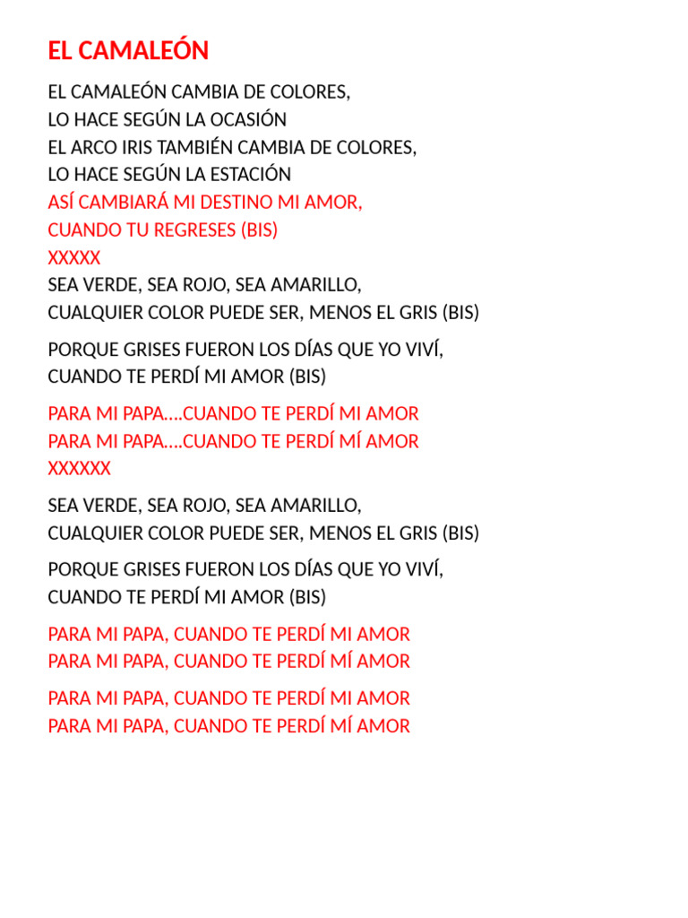 Letra de "El Camaleón" | PDF