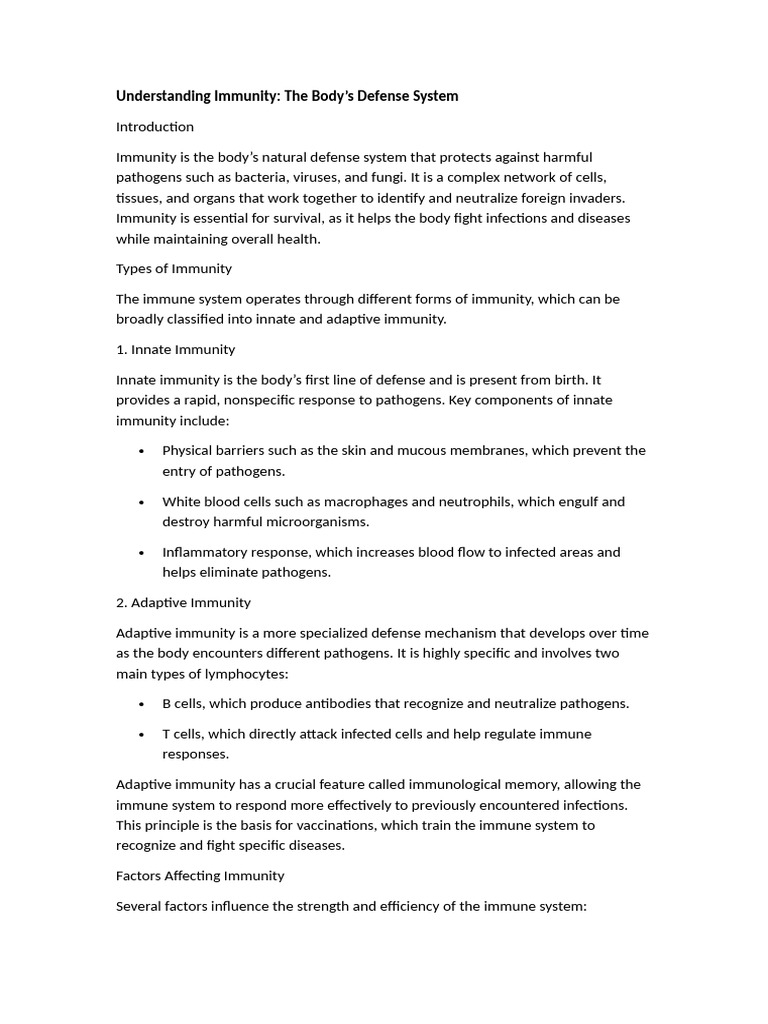 The Body's Defense System | PDF | Immune System | Innate Immune System