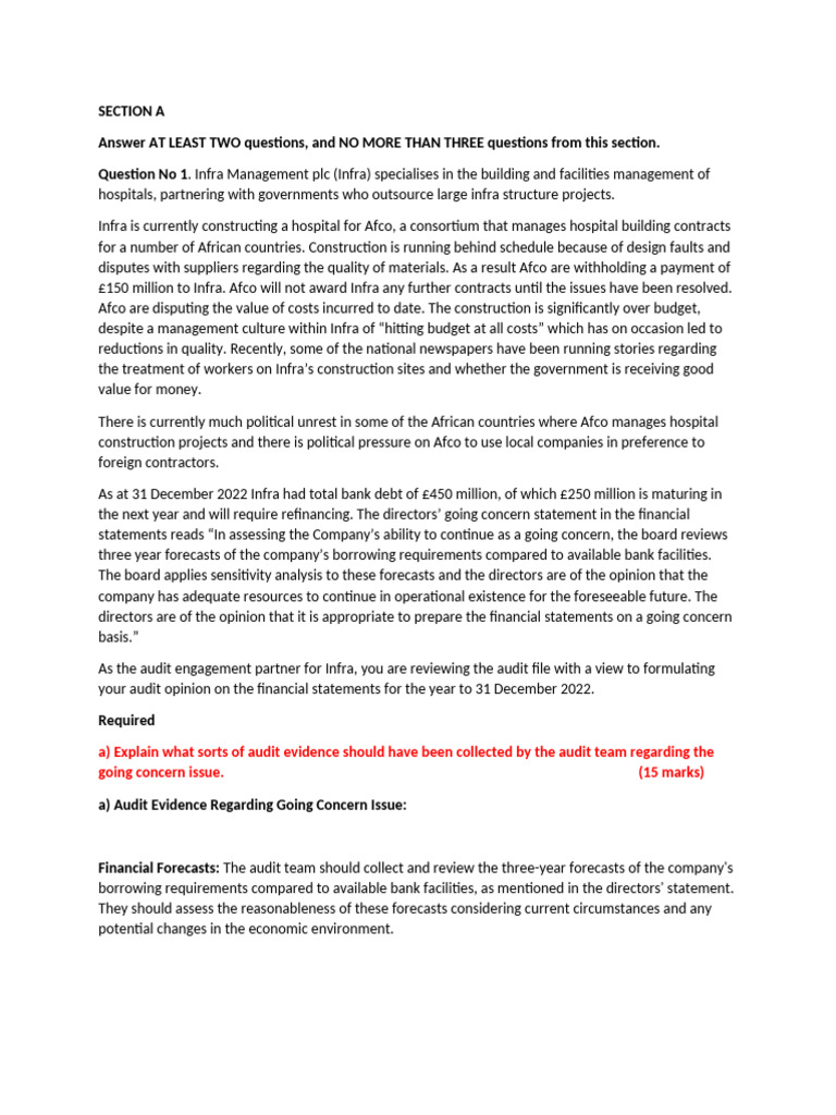 AC3093 - 2023 Audit Evidence Question | PDF | Going Concern | Audit