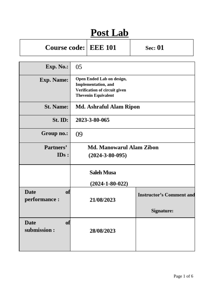 EEE-101_20Open-Ended_20Lab-5[1] | PDF | Electrical Network ...