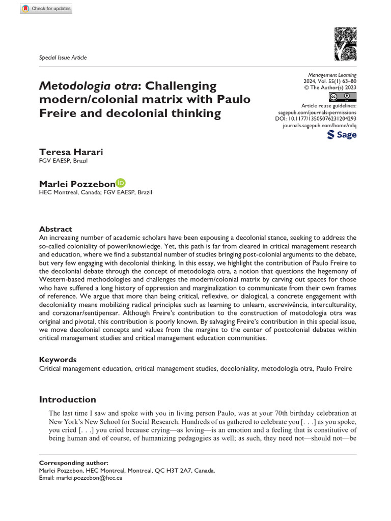 Marlei - Harari Pozzebon 2023 Metodologia Otra Challenging Modern ...