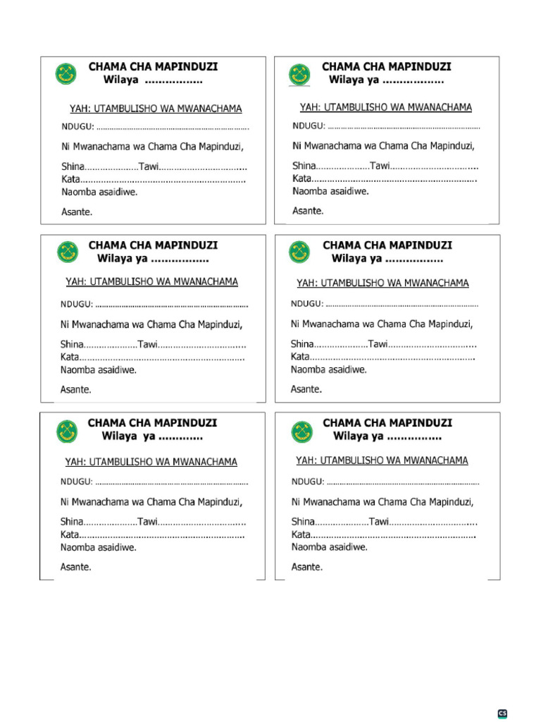 Chama. Barua Ya Utambulisho | PDF