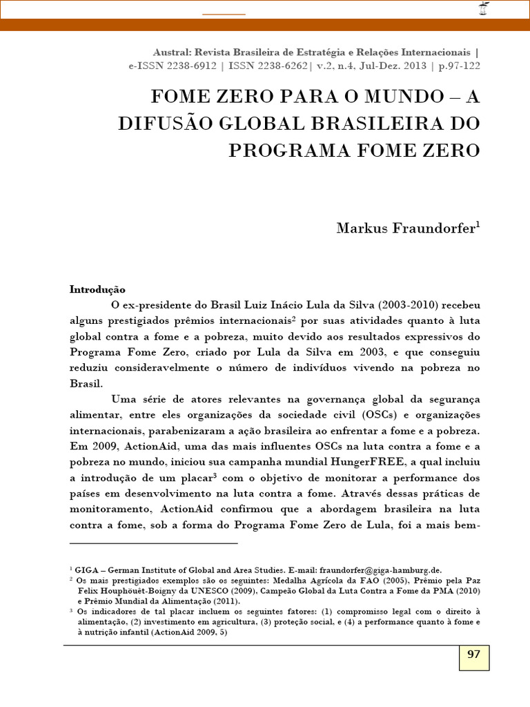 Fome Zero para o Mundo - A Difusão Global Brasileira Do Programa Fome ...