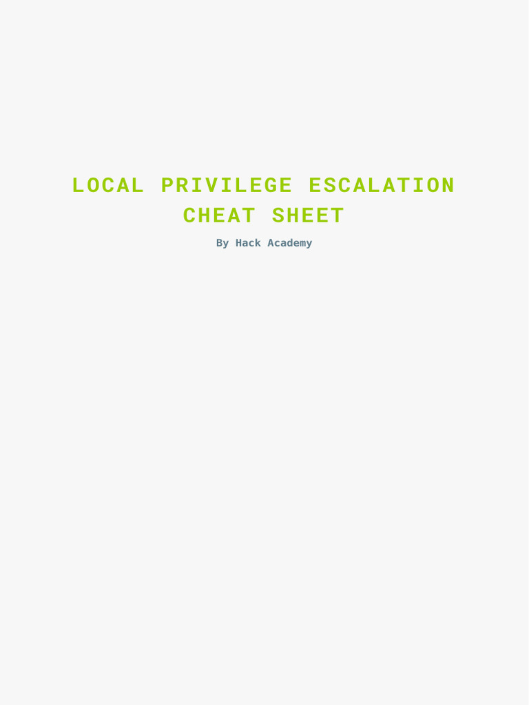 Hack Academy's Local Privilege Escalation Cheat Sheet | PDF | Windows Registry | Computing