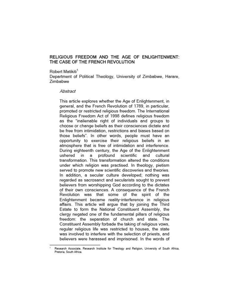 Enlightenment, French Revolution, and Religious Freedom | PDF | Deism ...