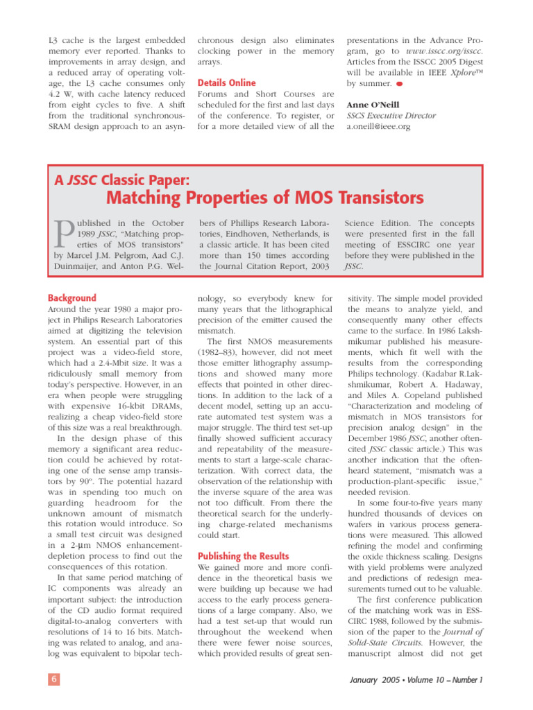 A JSSC Classic Paper Matching Properties of MOS Transistors | PDF ...
