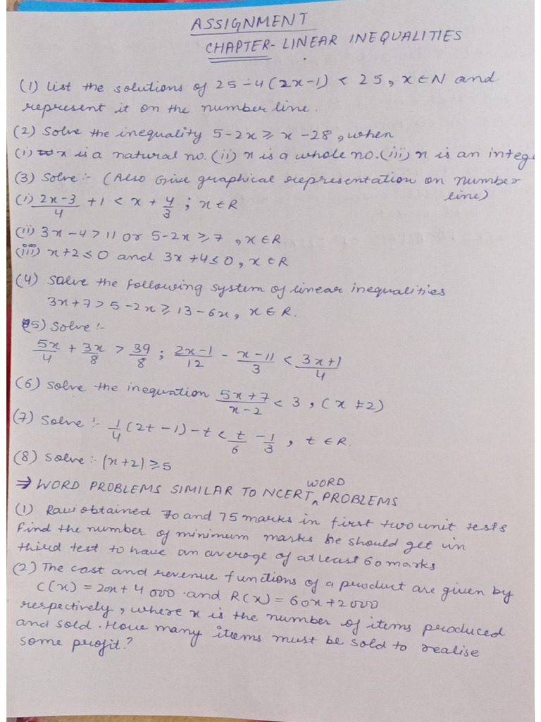 ch linear inequalities assignment | PDF