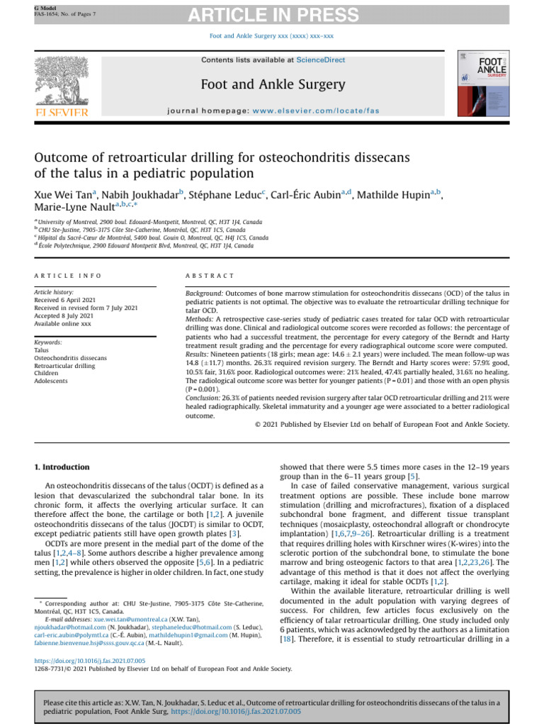 Retroarticular Drilling in Pediatric OCD | PDF | Medicine ...
