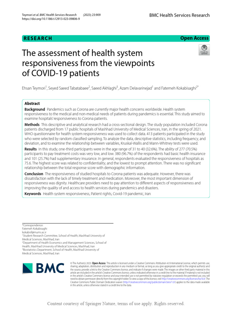 The Assessment of Health System Responsiveness From The Viewpoints of ...