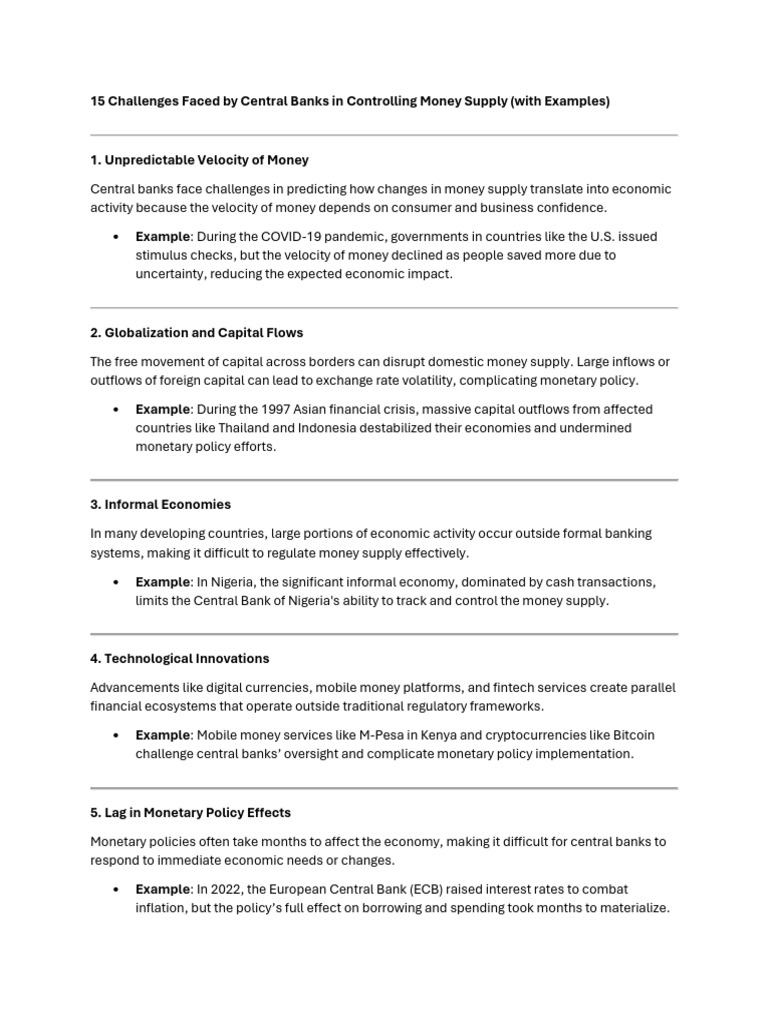 15 Challenges Faced by Central Banks in Controlling Money Supply | PDF ...