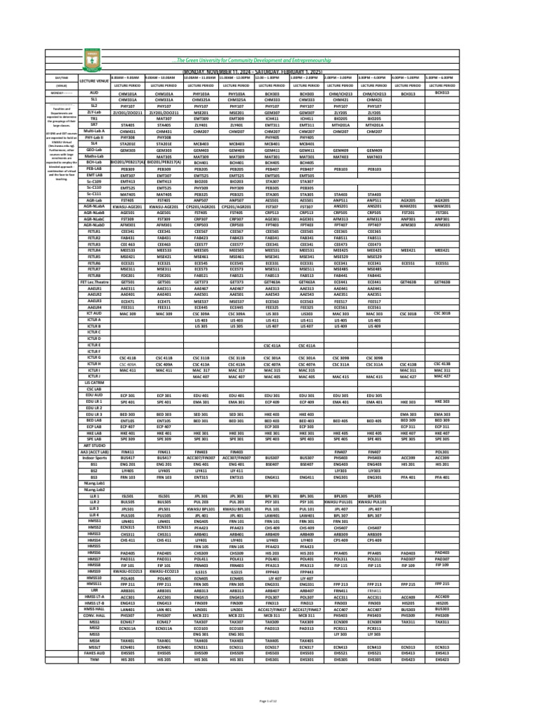 Final Harmattan 2024-2025 Lecture Timetable | PDF