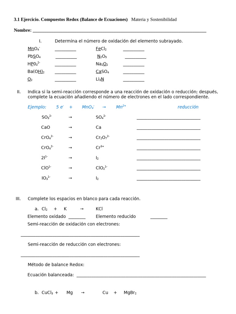 3.1 - Ejercicio - Compuestos Redox (Balance de Ecuaciones) - 2 | PDF | Redox | Procesos de negocio