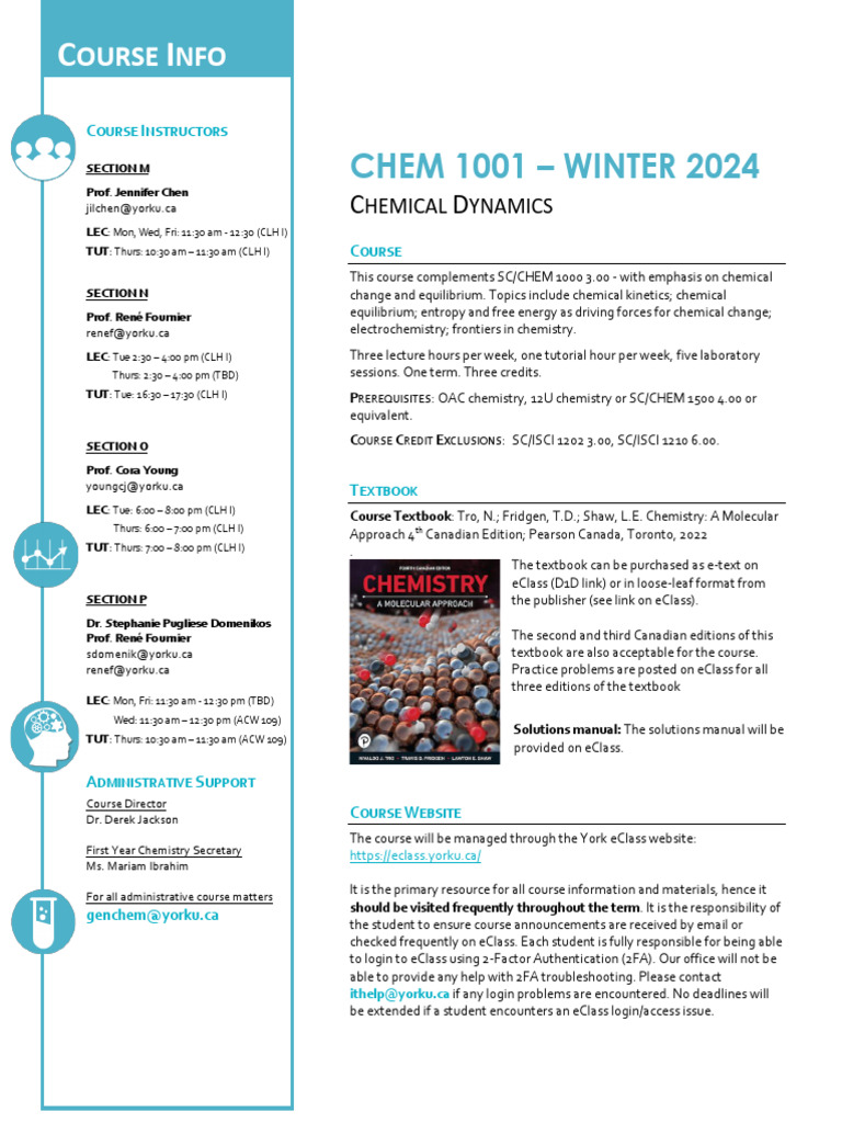 CHEM-1001 W2024 Sylllabus | PDF | Ph | Acid Dissociation Constant