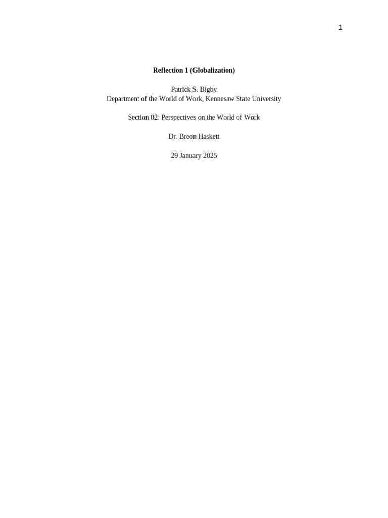 Reflection 1 (Globalization) | PDF | Globalization | Market (Economics)