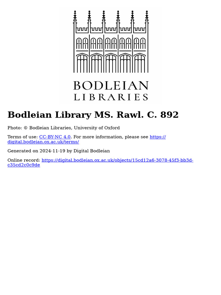 Bodleian Library MS Rawl C 892 | PDF
