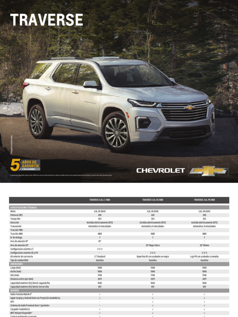 Ficha Técnica Chevrolet Traverse 2025 | PDF | Tracción en las cuatro ...