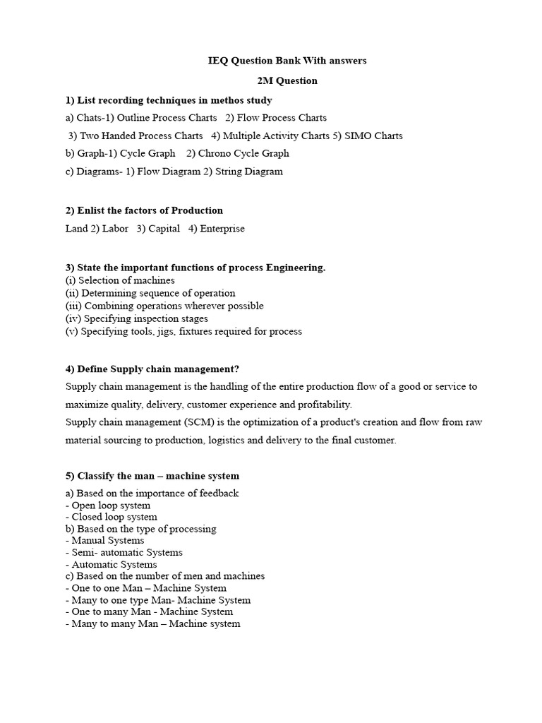 IEQ Question Bank With Answers | PDF | Workload | Business