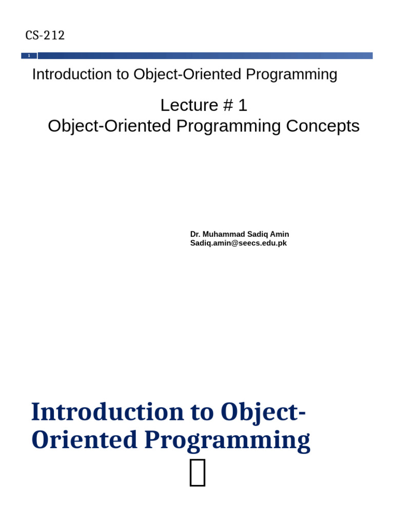 OOPS-Fall-2024-Lecture-01-OOPIntro-pptx | PDF | Class (Computer Programming) | Object Oriented ...