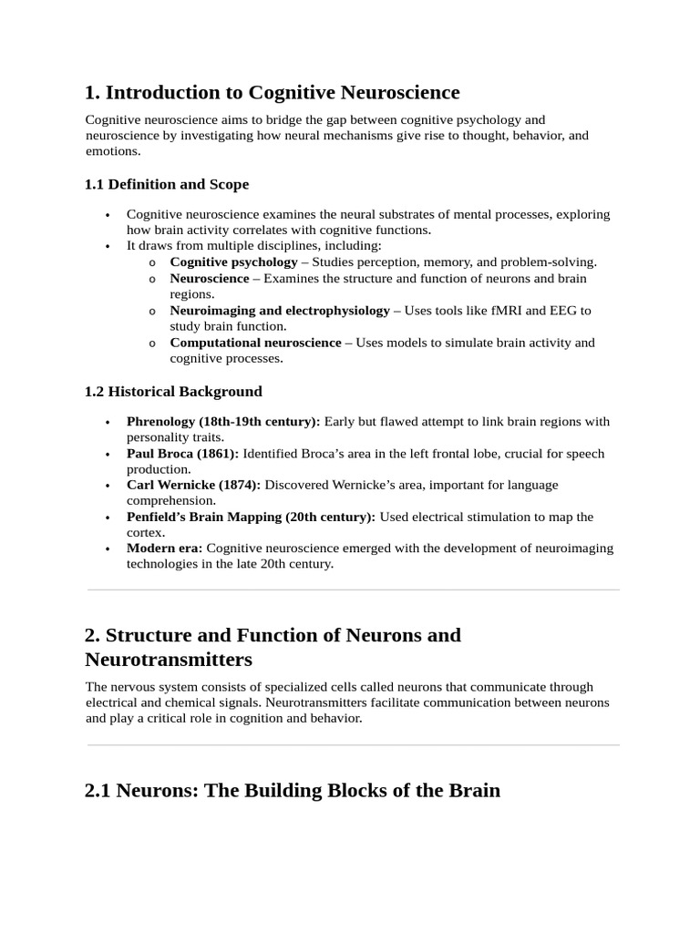Cognitive Neuroscience Overview | PDF | Neurotransmitter | Neuron