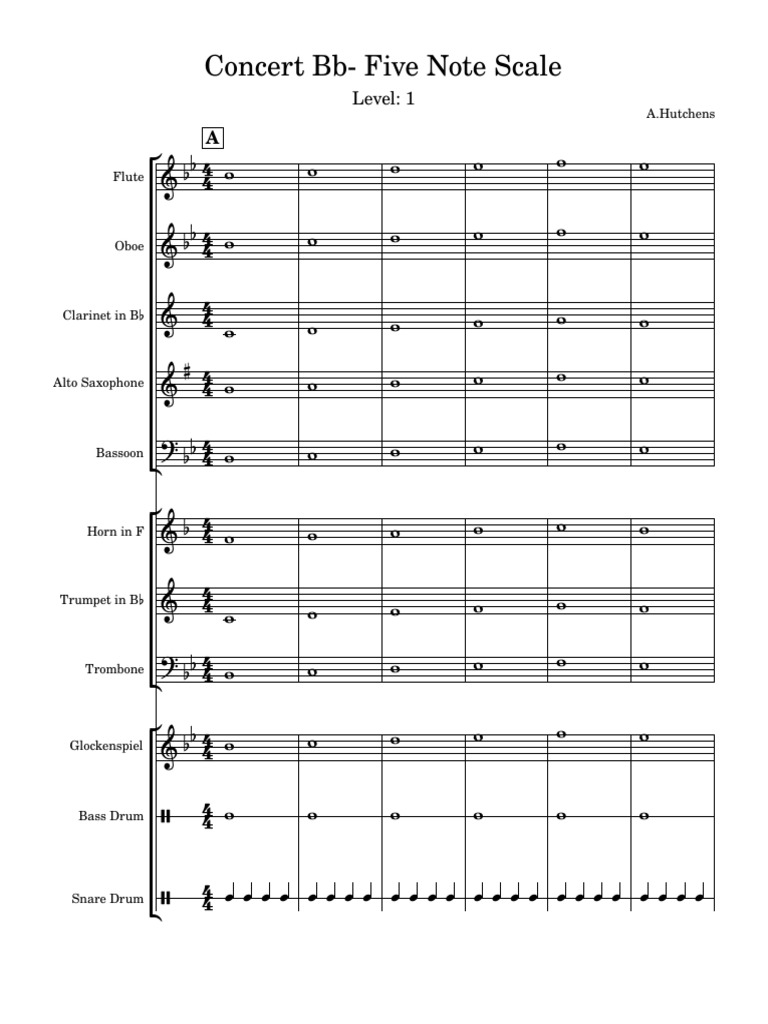 Concert Bb Five Note Scale Guide | PDF | Musicology | Compositions For ...