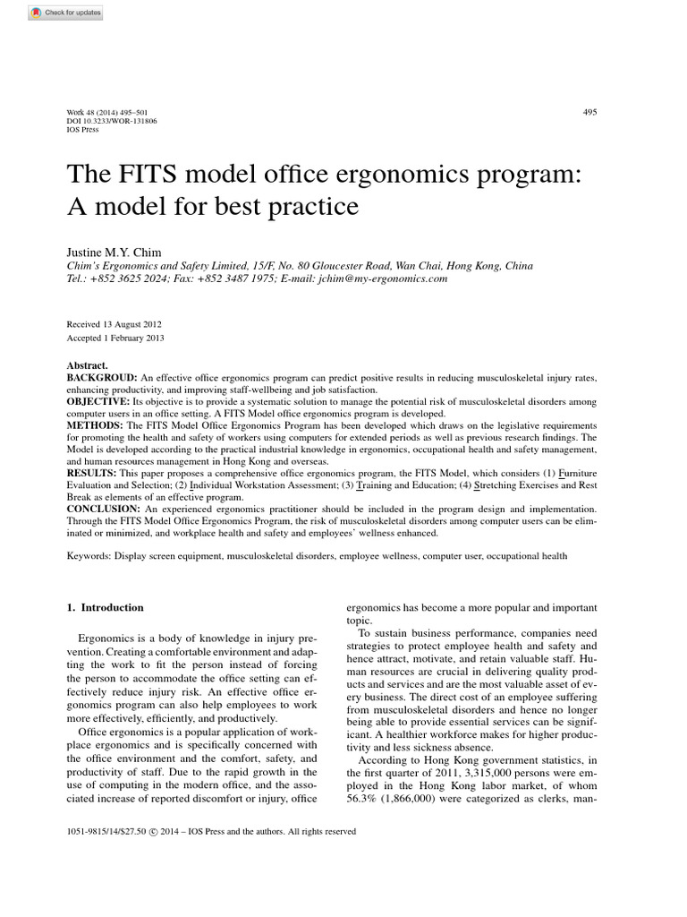 Chim 2014 The Fits Model Office Ergonomics Program A Model For Best ...