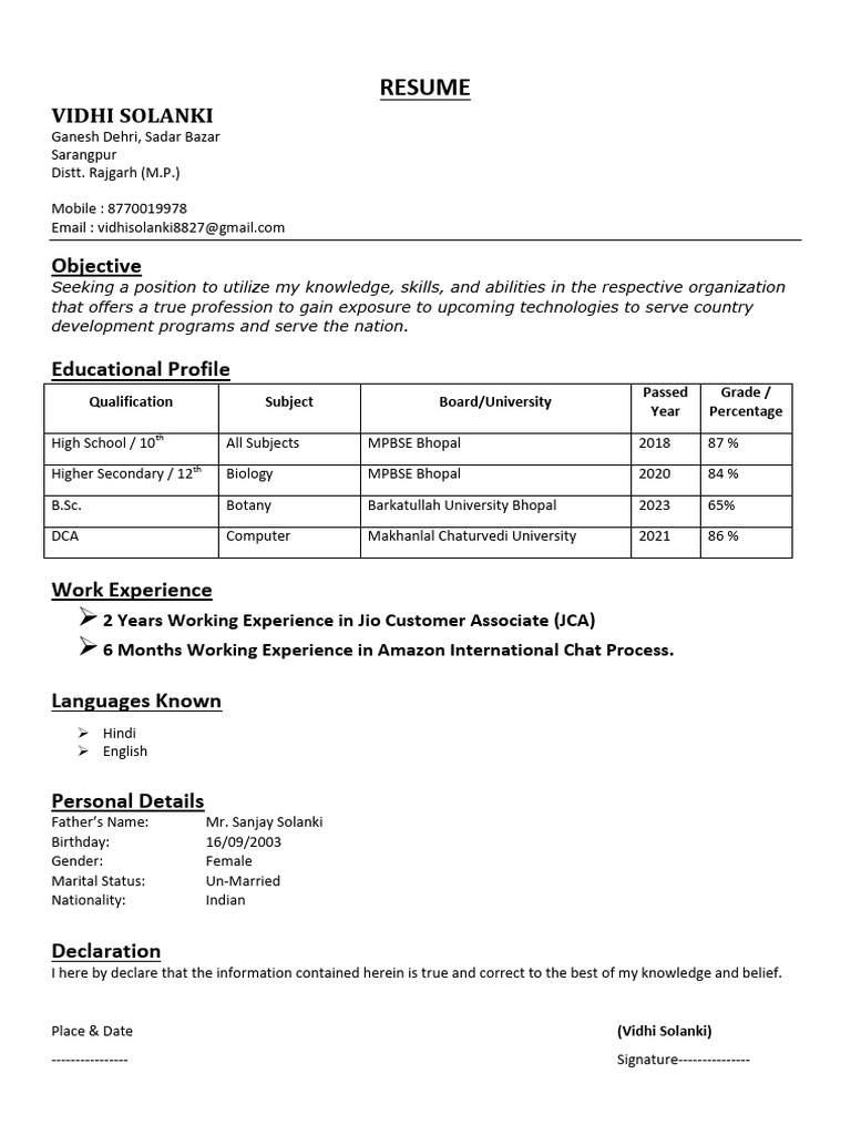 Vidhi Solanki Resume Overview | PDF