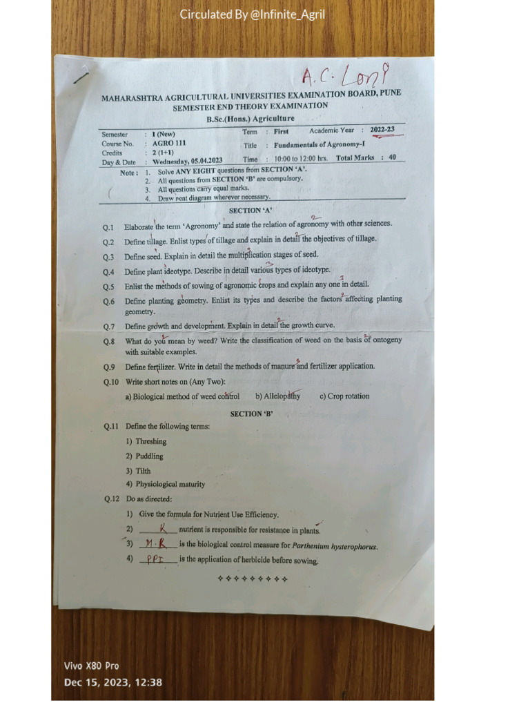 Agro-111 (2022-23) M.A @infinite - Agril | PDF