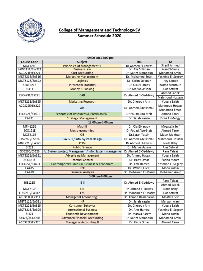 CMT Summer Schedule Student Version | PDF | Economies | Accounting