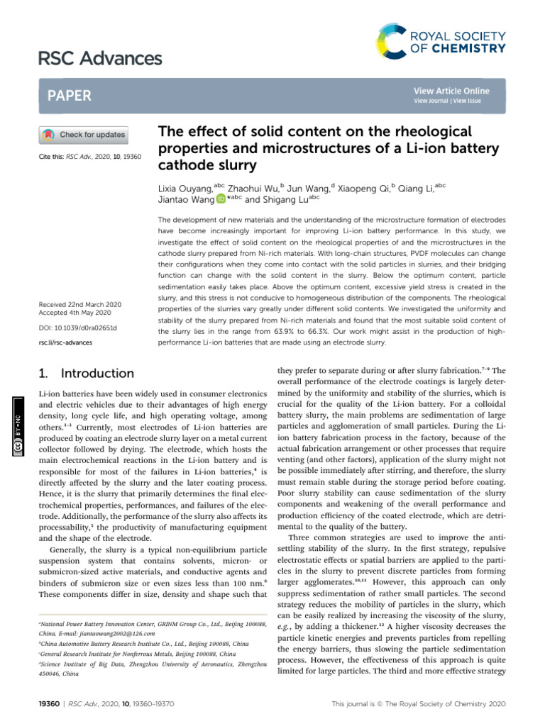 Cathode Slurry Solid Content Effects | PDF | Shear Stress | Lithium Ion ...