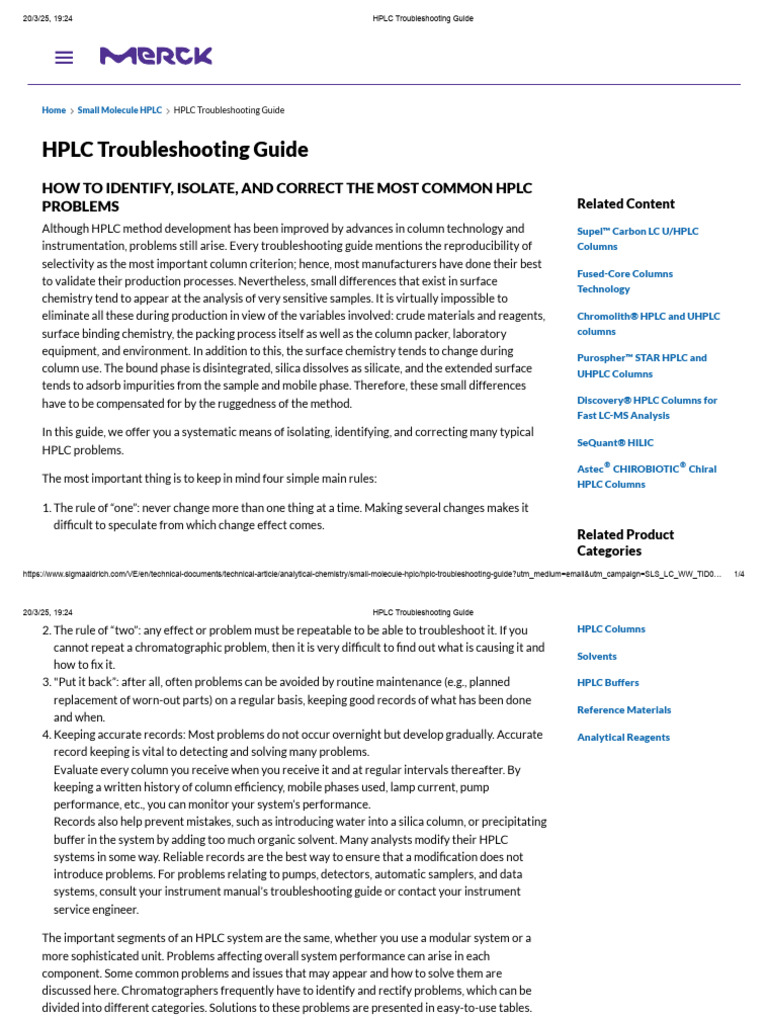 HPLC Troubleshooting Guide | PDF | High Performance Liquid Chromatography | Laboratories