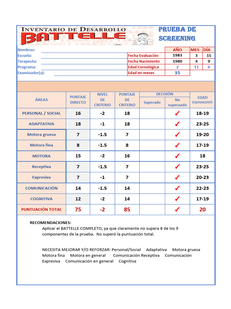 PROGRAMA BATTELLE SCREENING (MacroV30) | PDF