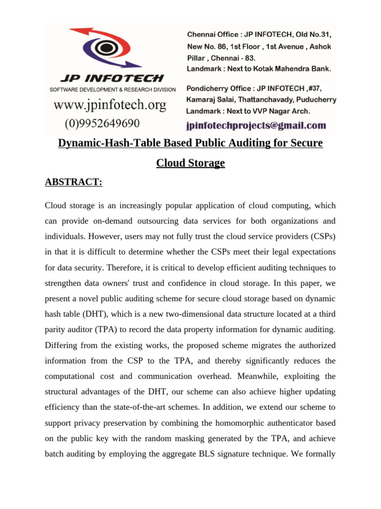Dynamic-Hash-Table Based Public Auditing | PDF | Cloud Computing | Information Technology
