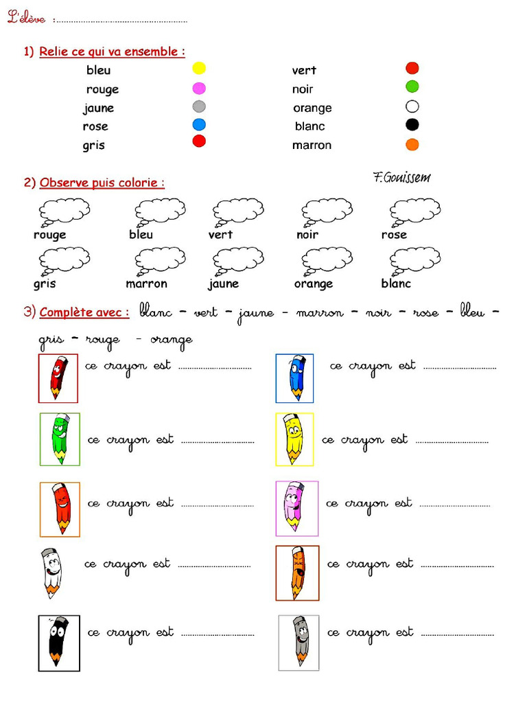 Exercices autour des couleurs | PDF