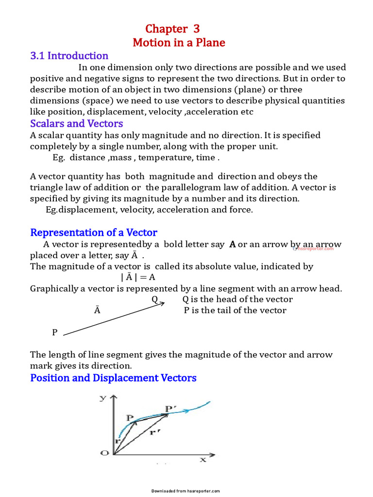 +1 Physics Ch-3 MOTION IN A PLANE | PDF | Euclidean Vector | Acceleration