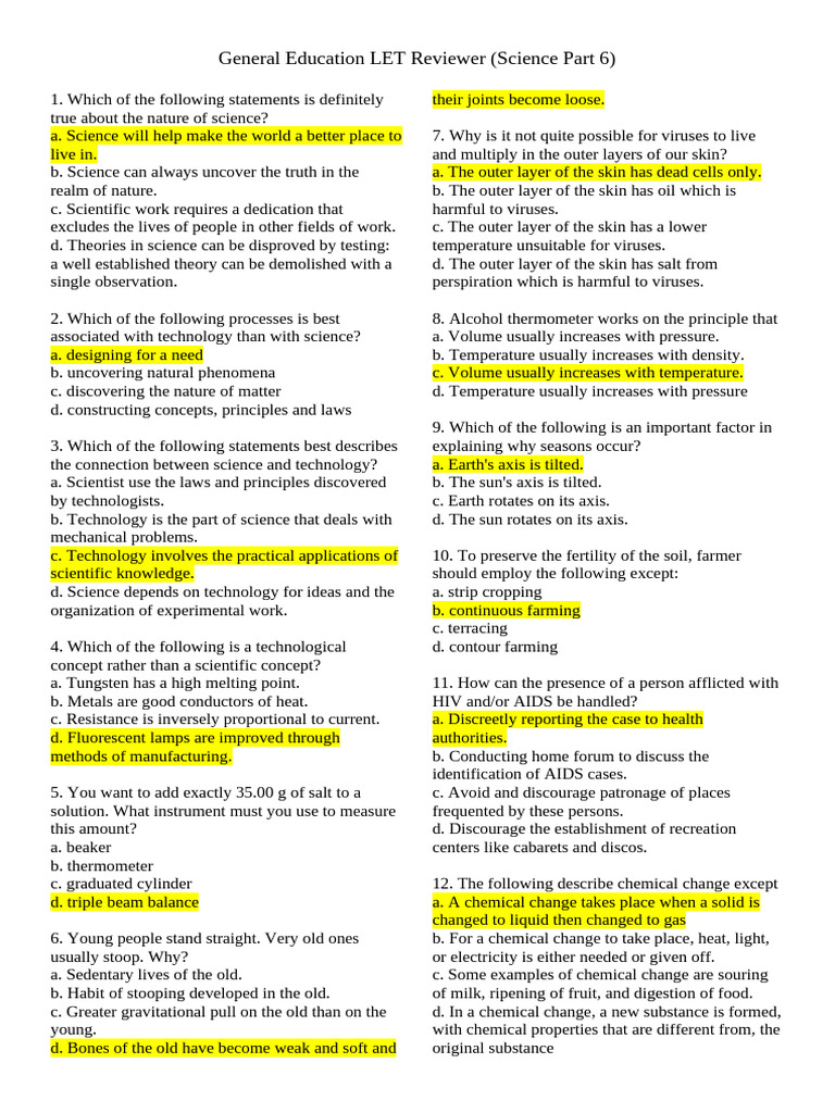 Science LET Reviewer: Key Concepts & Questions | PDF | Atmosphere Of ...