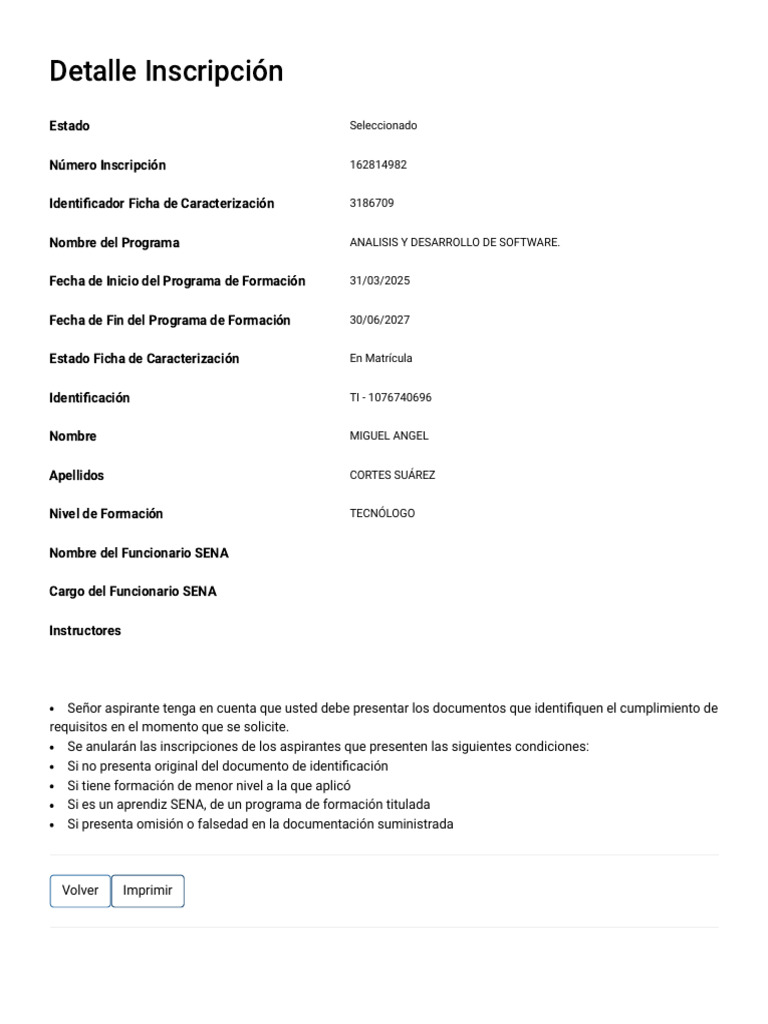 Requisitos Inscripción Programa SENA | PDF