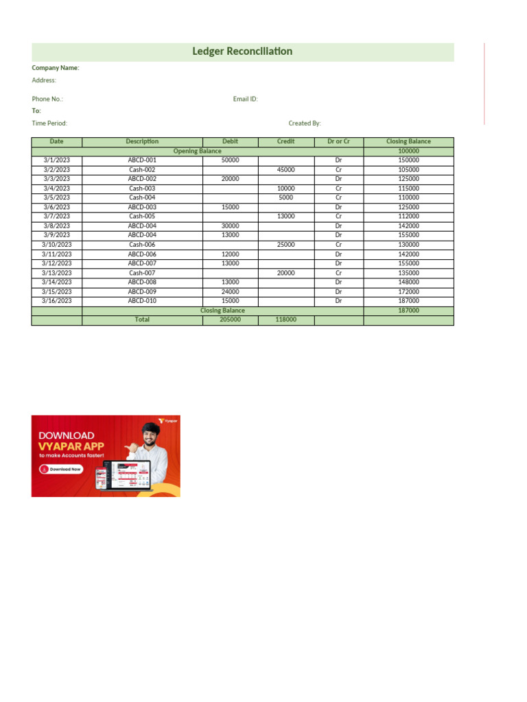 Ledger Reconcilation Format-01 | PDF