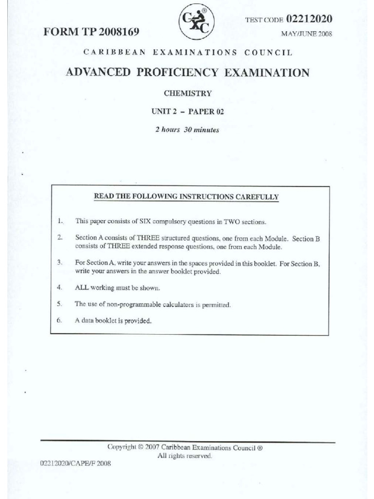 Chemistry 2008 U2 P2 ROR | PDF