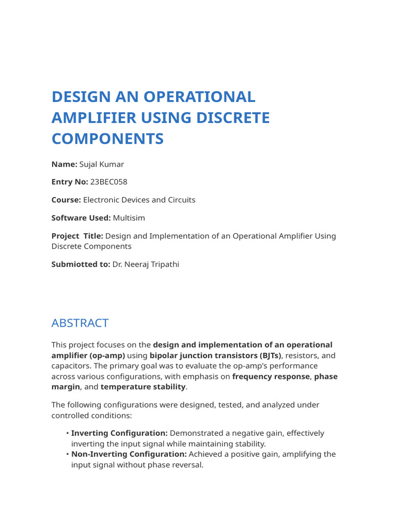 Designing An Operational Amplifier | PDF | Operational Amplifier | Amplifier