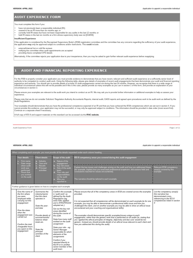 ICAEW Responsible Individual Application Form - Appendix A Section 1 ...