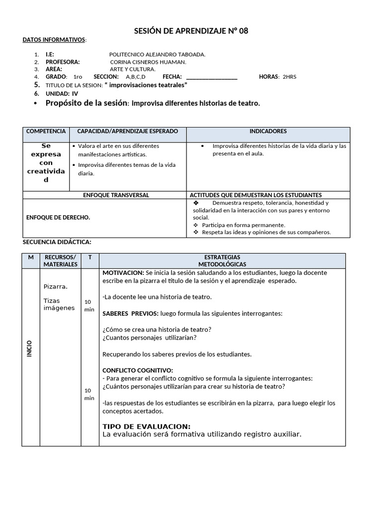 SESIÓN DE APRENDIZAJE N8 de 1ero | PDF | Maestros | Aprendizaje