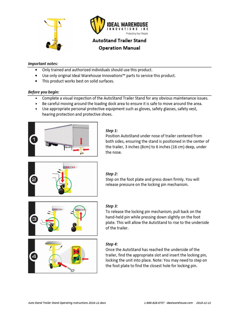 AutoStand Trailer Stand Operating Instructions 2019-01 | PDF | Nut ...