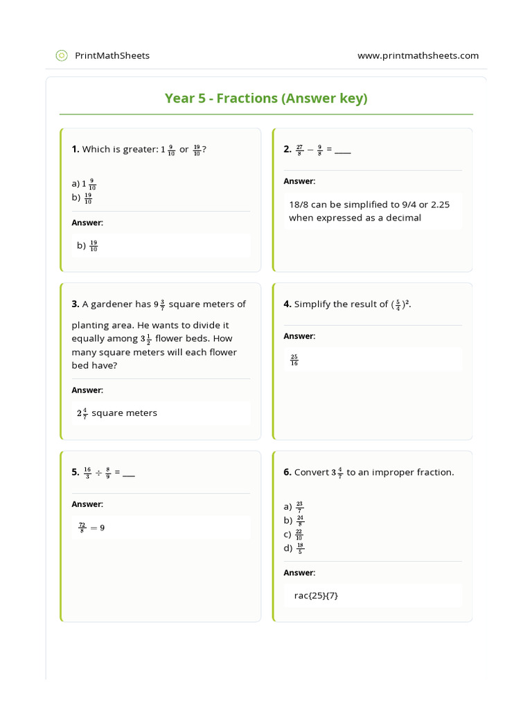 Year 5 Fractions Mixed Topics 28 02 2025 1740746867759 Answers | PDF ...