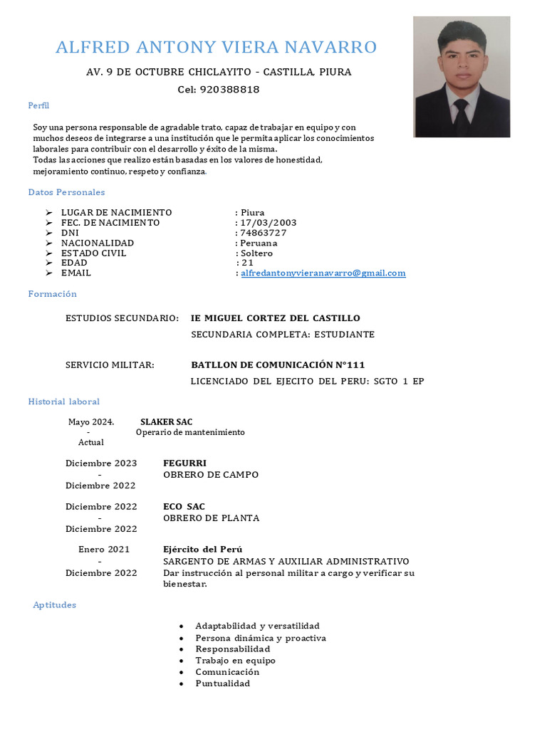 ALFRED ANTONY VIERA NAVARRO CV Actual | PDF