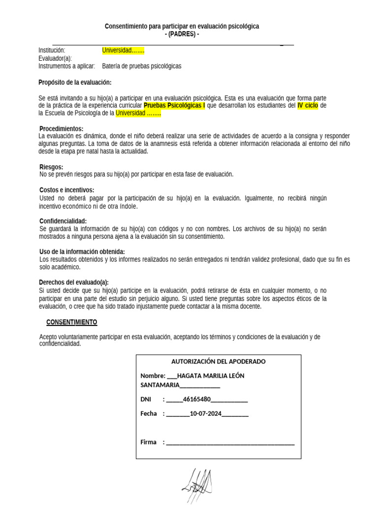 Consentimiento para Niños | PDF | Sicología
